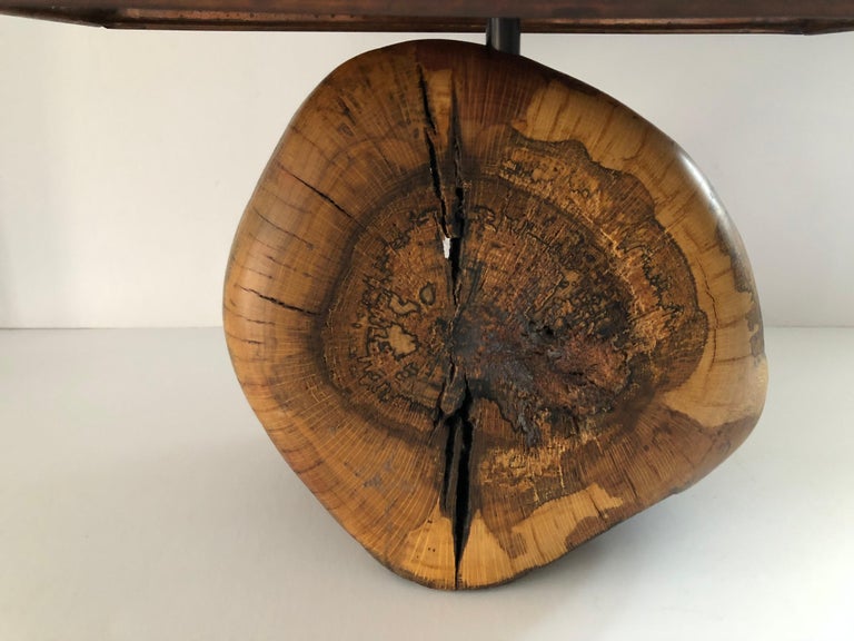 Sculptural Organic Burl Wood Lamp with Copper Shade at 1stDibs