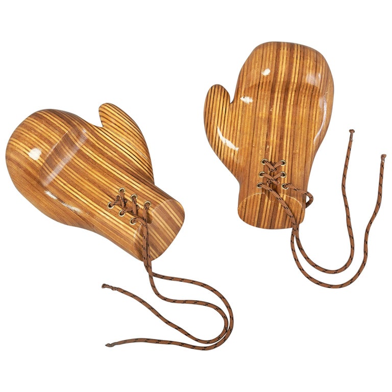 Sculptural Pair of Boxing Gloves in Polished Laminated Wood at 1stDibs