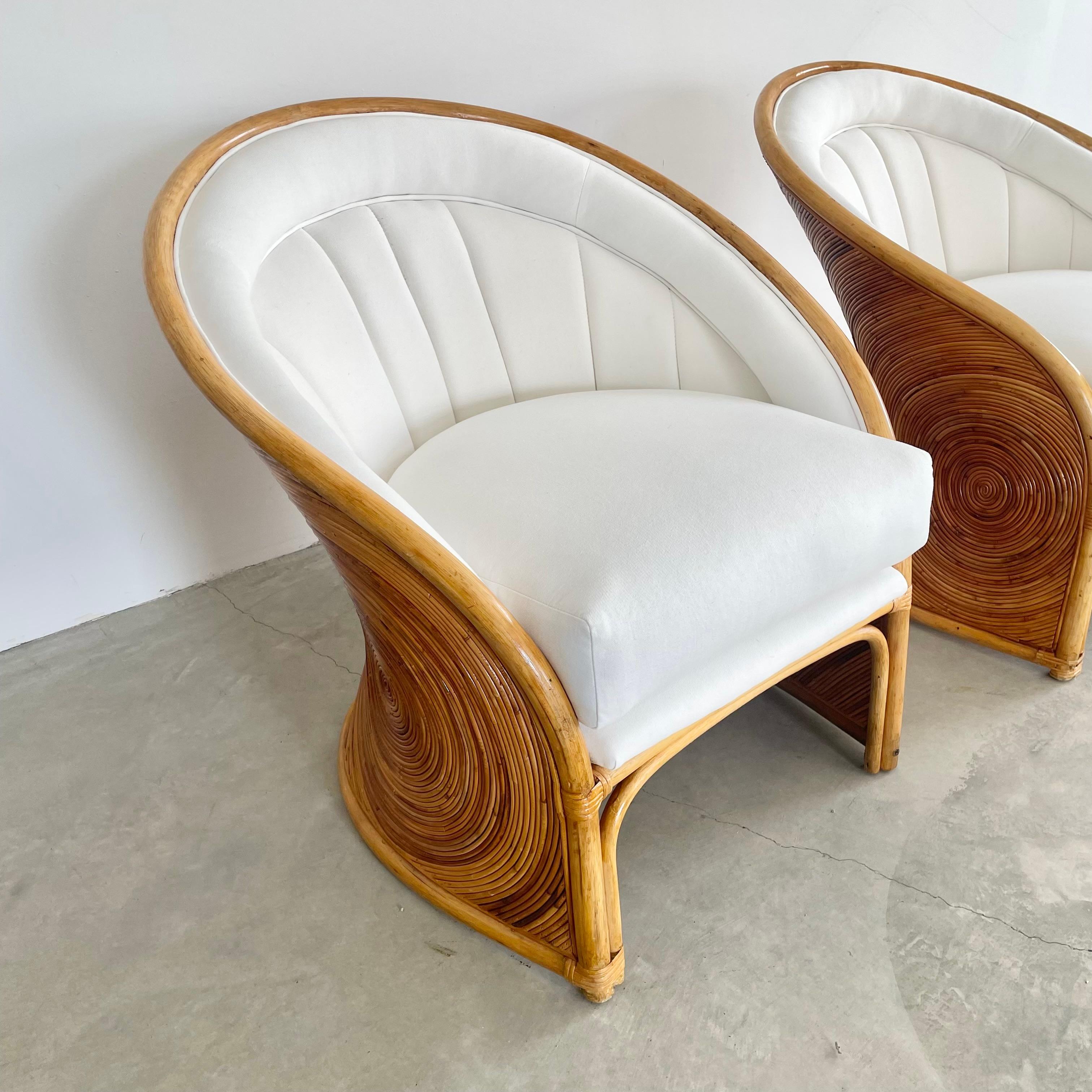 Sculptural Pair of Pencil Reed Club Chairs, 1970s at 1stDibs
