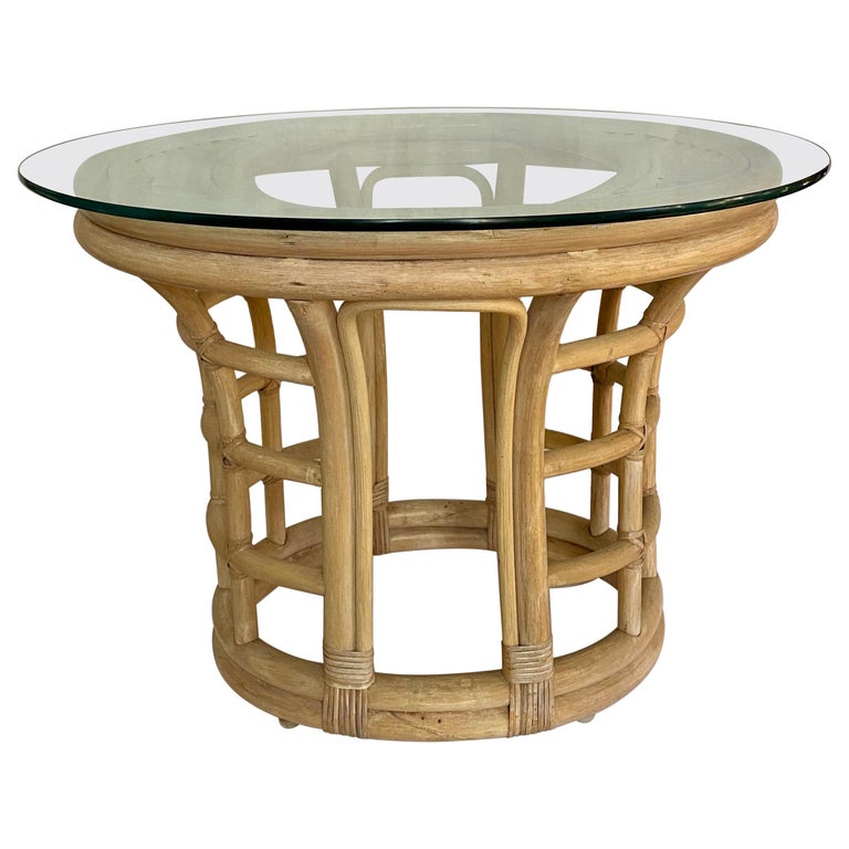 Sculptural Palm Regency Oval Rattan and Glass Side End Table For Sale ...