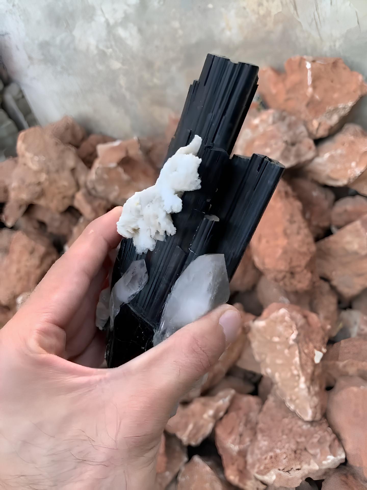 Sculptural Parallel Schorl Black Tourmaline Crystals With Quartz From ...