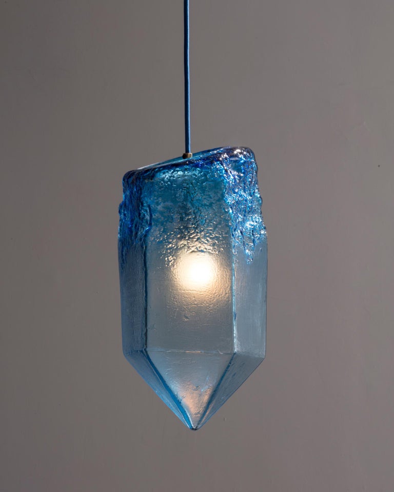 Sculptural Pendant Light in Hand Blown Blue Glass by Jeff Zimmerman ...