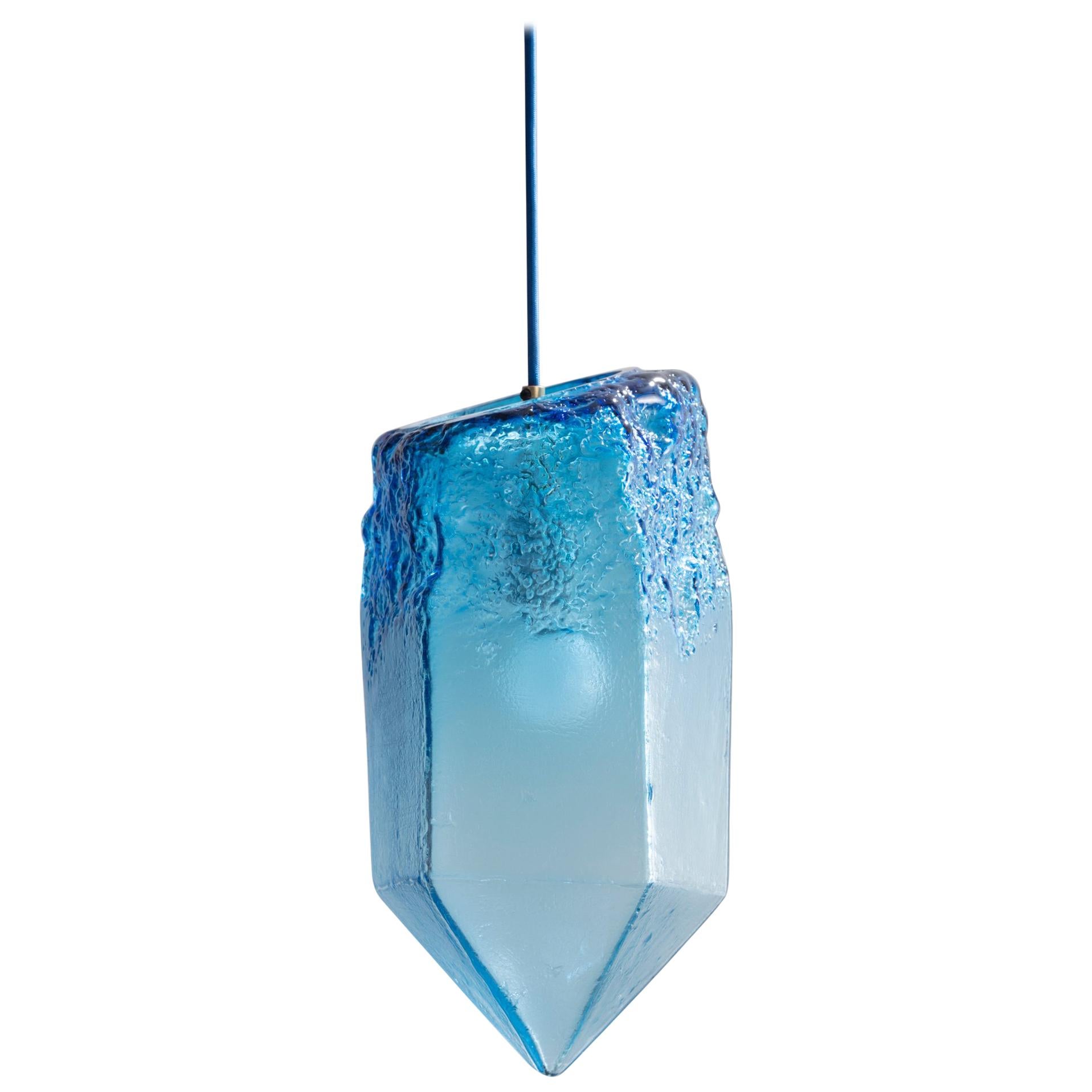 Sculptural Pendant Light in Hand Blown Blue Glass by Jeff Zimmerman ...