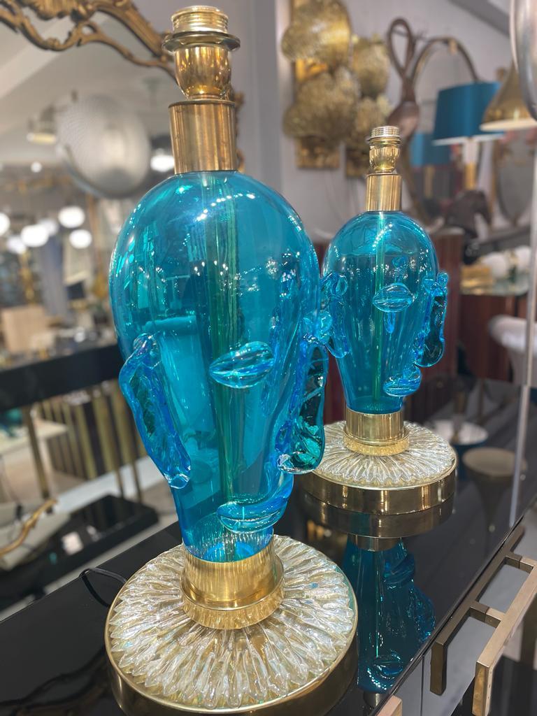 Sculptural "Picasso" Table Lamps in Aquamarine Murano Glass For Sale at ...