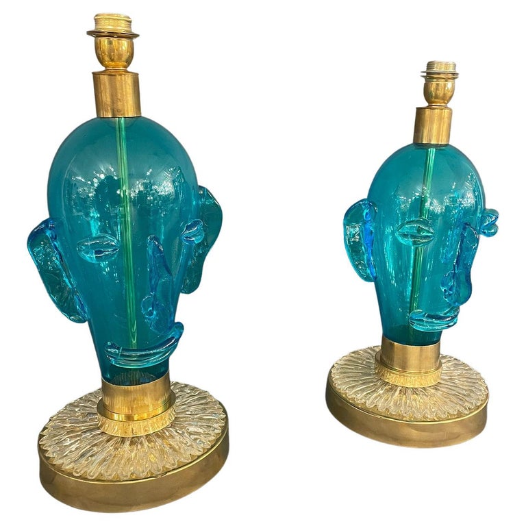 Sculptural "Picasso" Table Lamps in Aquamarine Murano Glass For Sale at ...