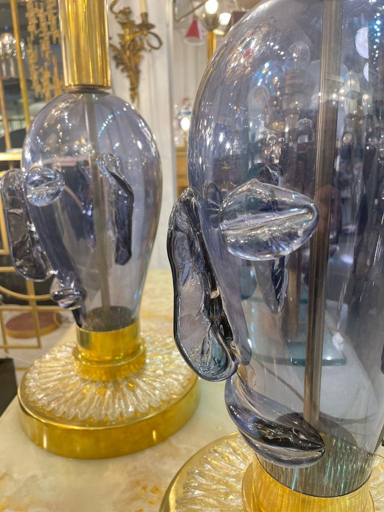 Sculptural "Picasso" Table Lamps in "Blue Petrol" Murano Glass For Sale ...
