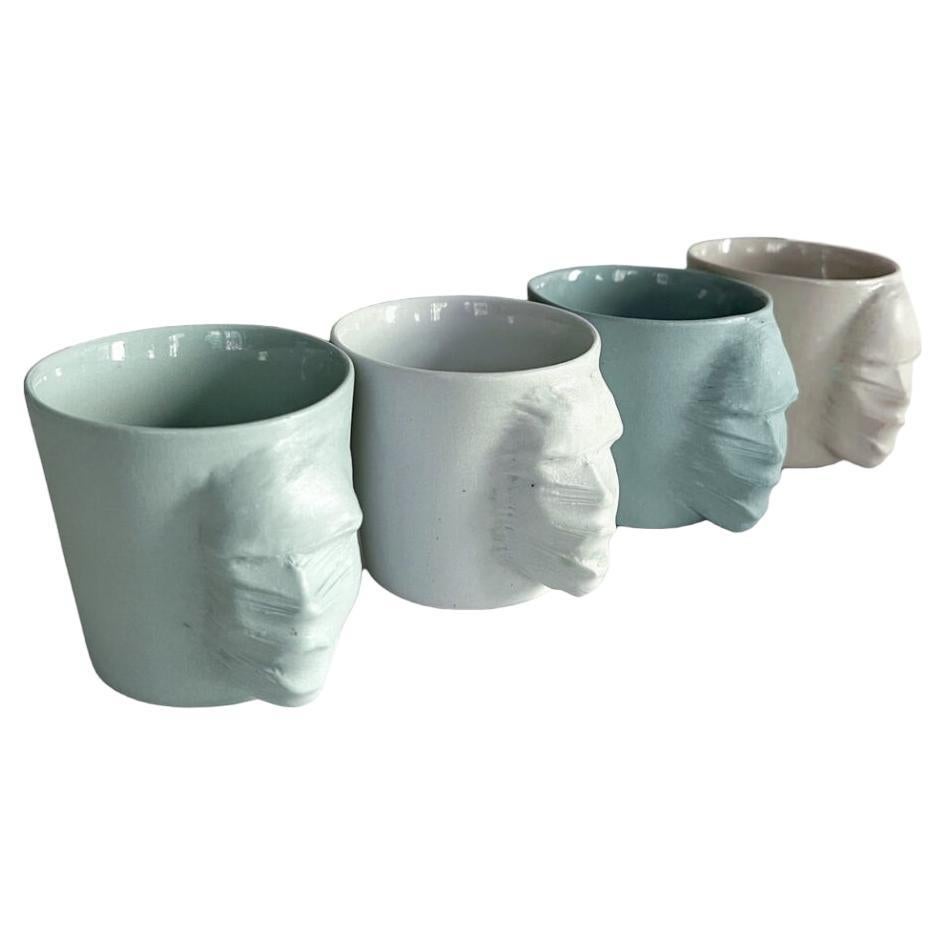 Sculptural Ceramic Cups Set of 4 by Hulya Sozer, Face Silhouette, Earth ...