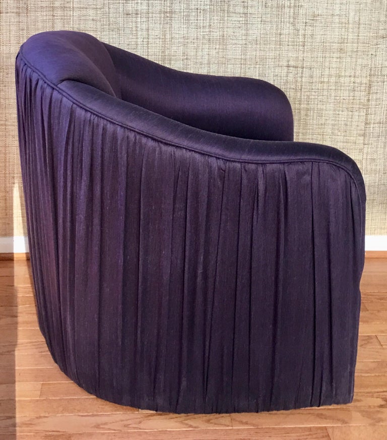 Sculptural Purple Ruched Lounge Chair and Souffle Pouf Ottoman Set ...