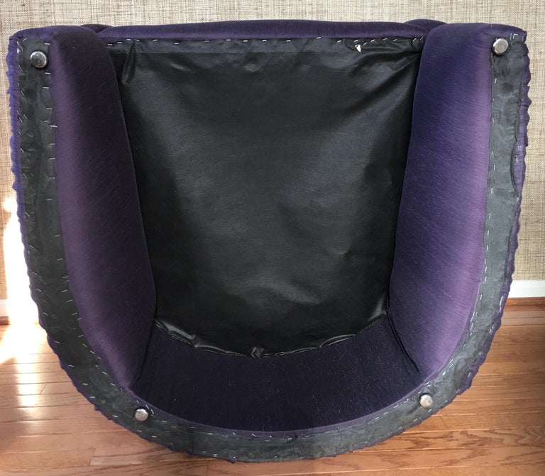 Sculptural Purple Ruched Lounge Chair and Souffle Pouf Ottoman Set ...
