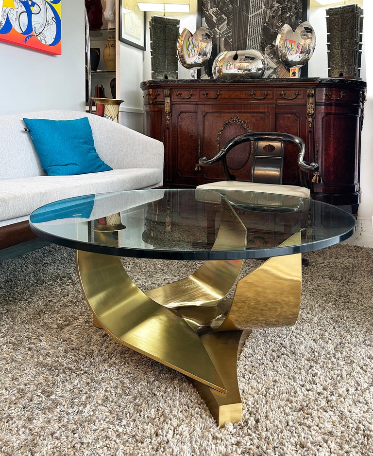Sculptural Ron Seff Bronze "Coronet" Coffee Table 1980s with Glass Top ...