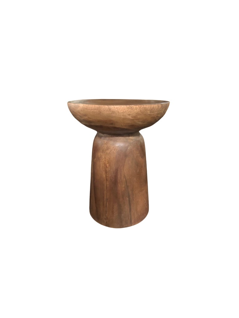 Sculptural Round Side Table Solid Mango Wood For Sale at 1stDibs