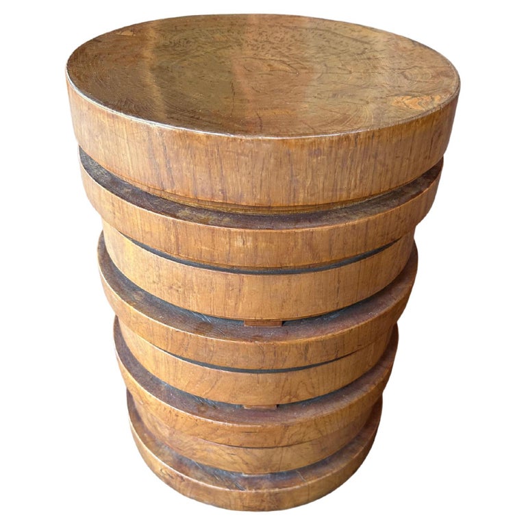 Sculptural Round Teak Wood Stool For Sale at 1stDibs