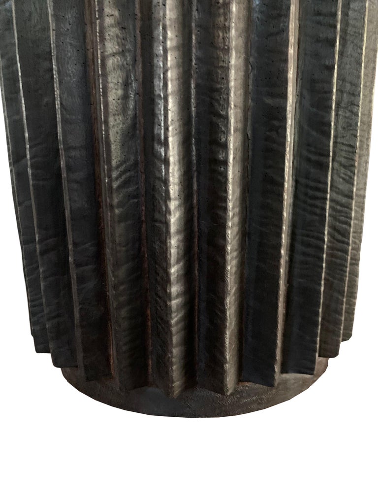Sculptural Side Table, Solid Mango Wood, Carved Ribbed Detailing and ...
