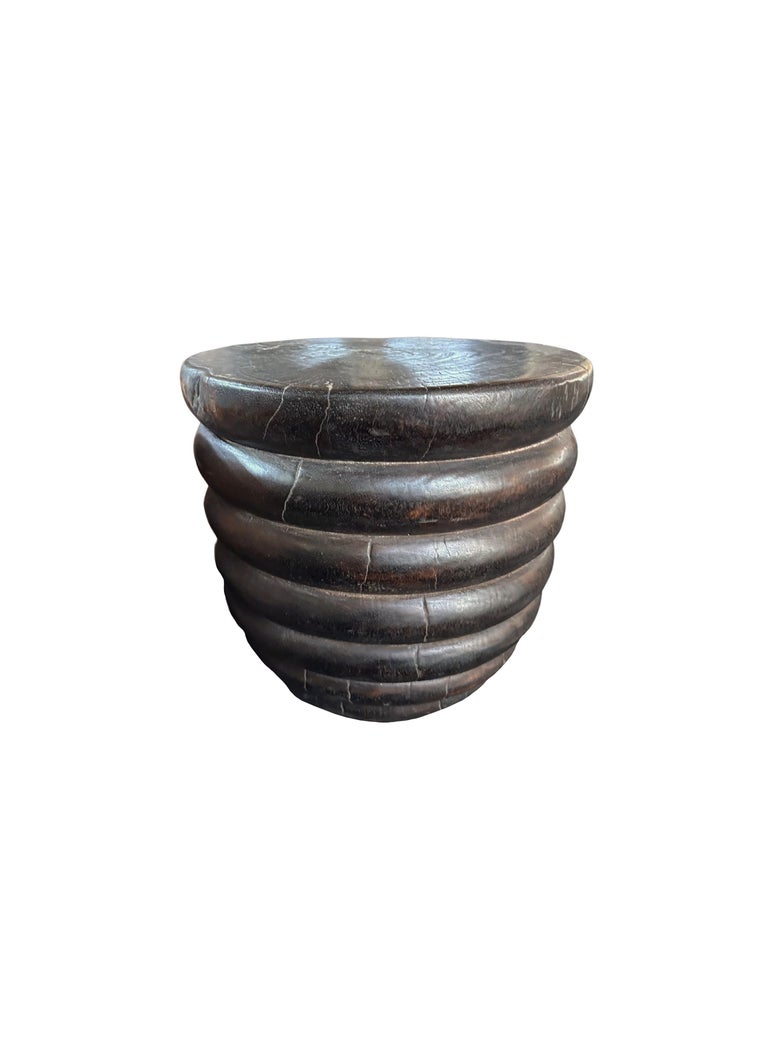 Sculptural Side Table Solid Mango Wood with Ribbed Detailing For Sale ...