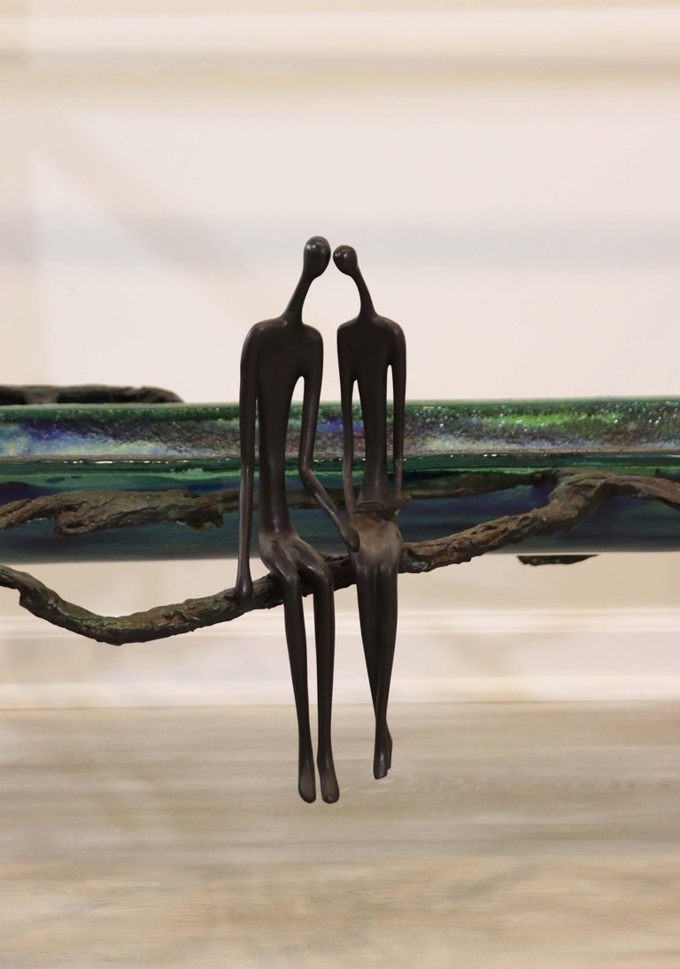Sculptural Signed Ruth Bloch Sculpture Brass and Art Glass Console ...