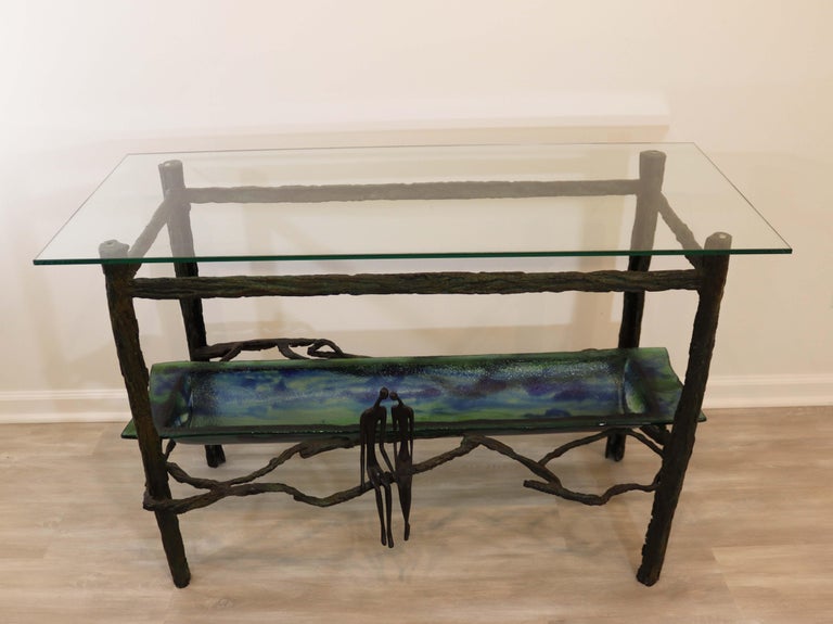 Sculptural Signed Ruth Bloch Sculpture Brass and Art Glass Console ...