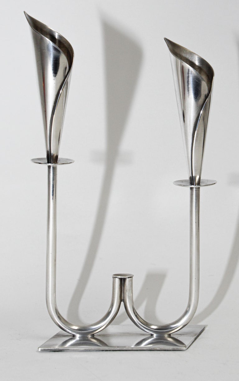 Sculptural Silver Plated Hans Jensen Calla Lily Candle Holders in ...