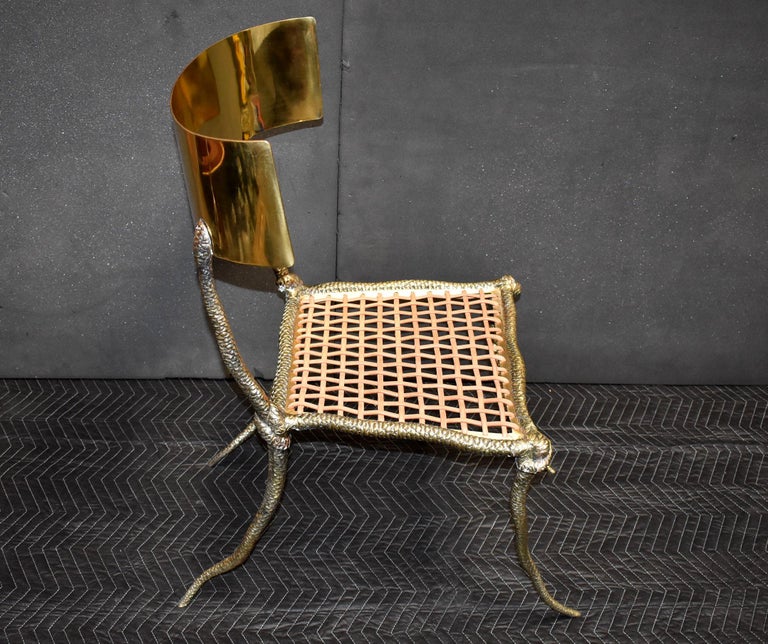 Sculptural "Snake" Design Brass Desk or Bedroom Chair For Sale at 1stDibs