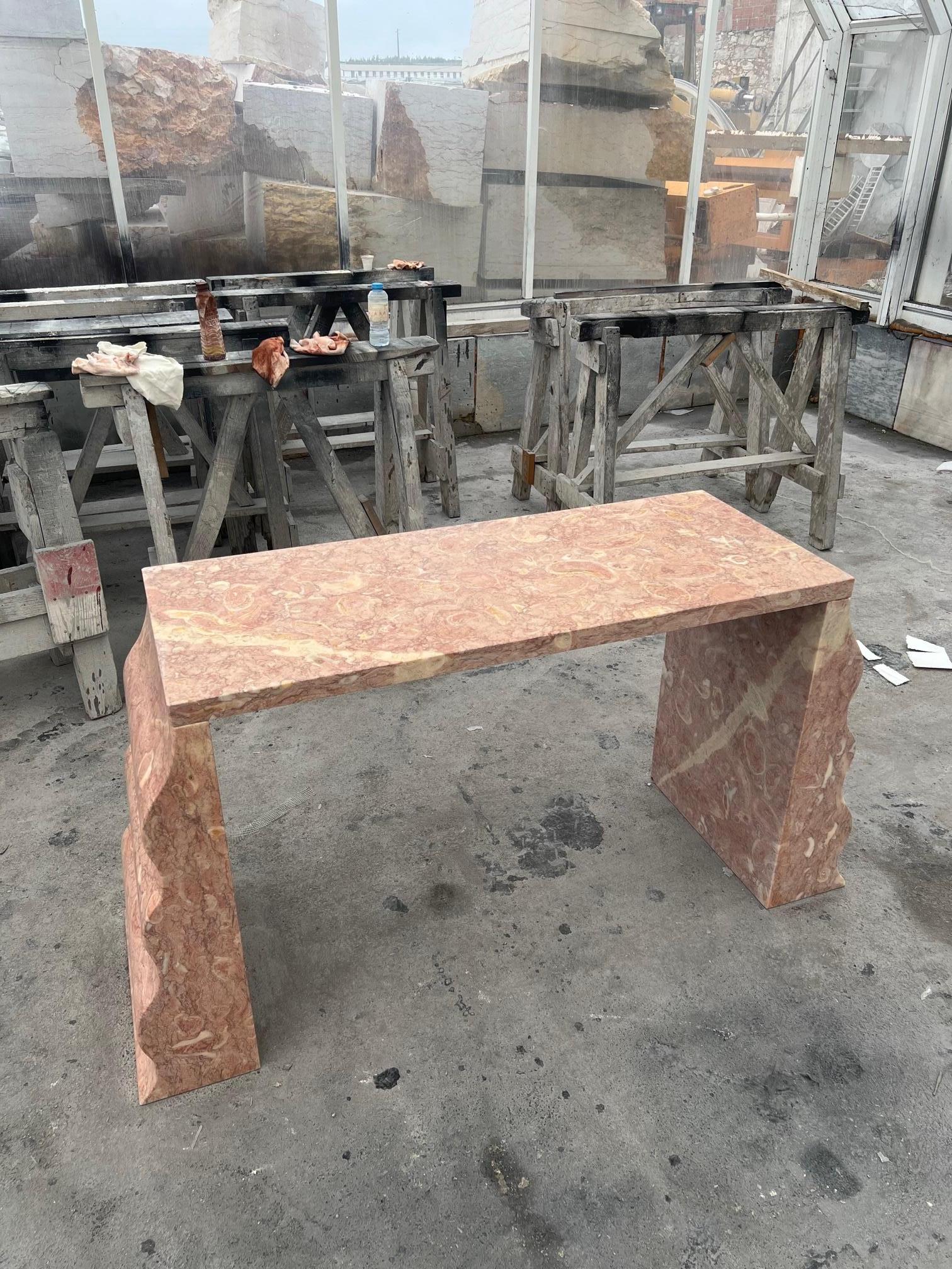 Sculptural Solid Stone Desk / Console with Wave Feet Reminiscent of ...