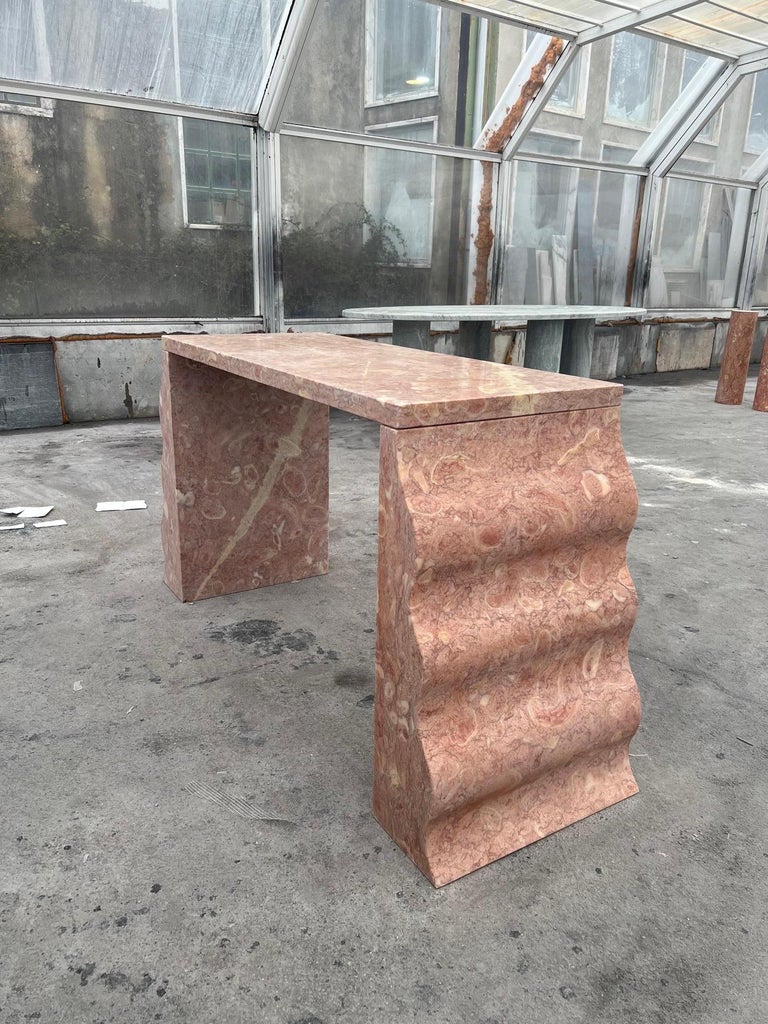 Sculptural Solid Stone Desk / Console with Wave Feet Reminiscent of ...