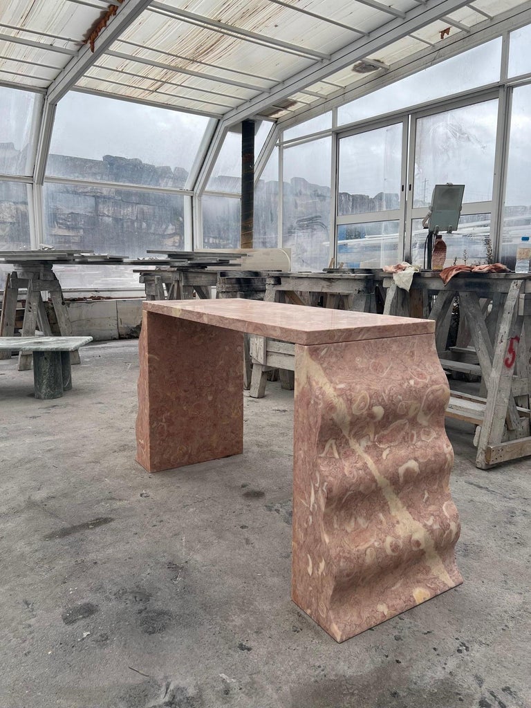 Sculptural Solid Stone Desk / Console with Wave Feet Reminiscent of ...