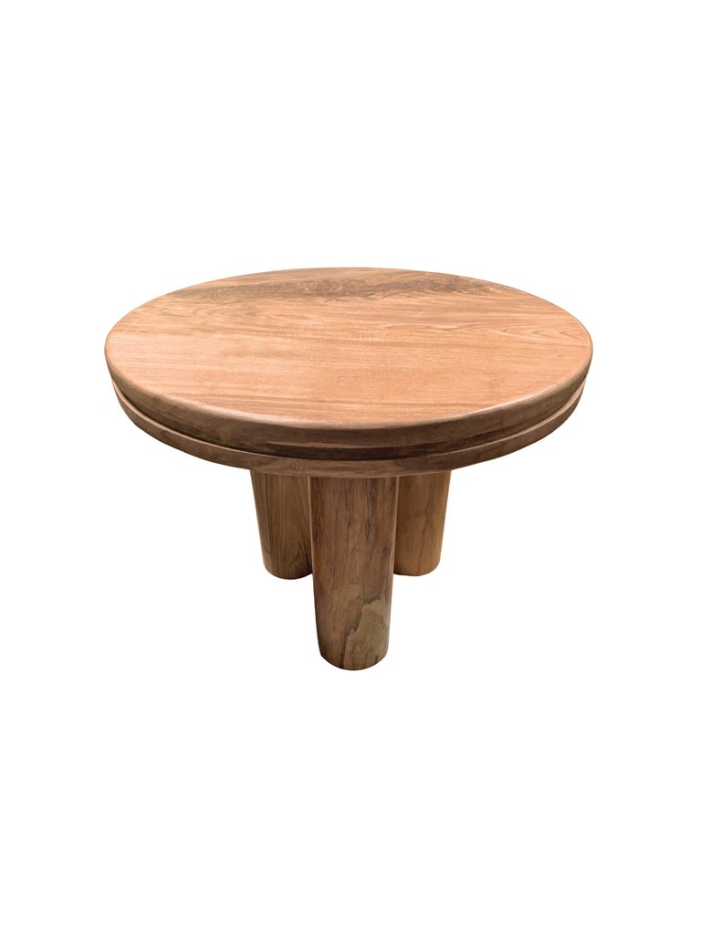 Sculptural Solid Teak Wood Round Table For Sale at 1stDibs