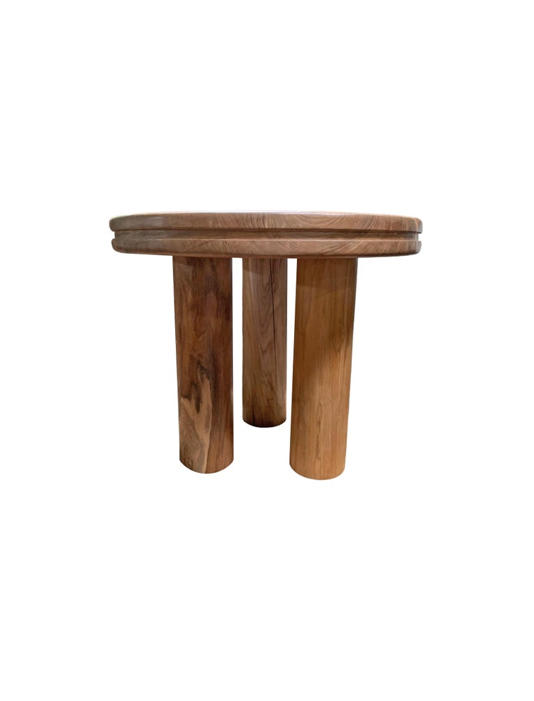 Sculptural Solid Teak Wood Round Table For Sale at 1stDibs