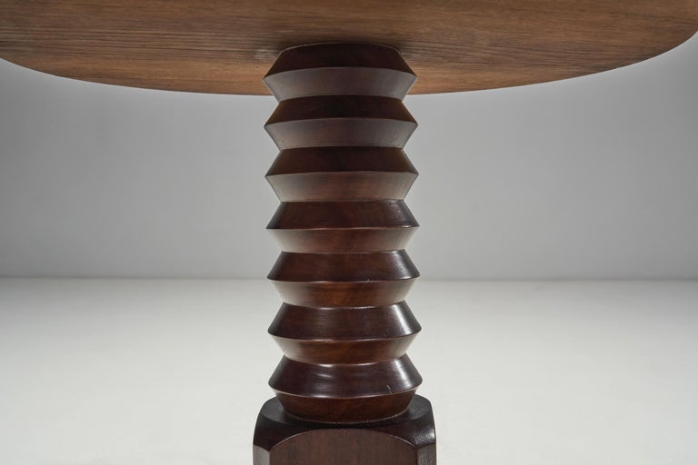 Sculptural Solid Wood Side Table with Column Base, Europe ca 1940s For ...