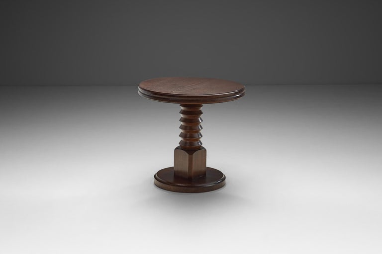 Sculptural Solid Wood Side Table with Column Base, Europe ca 1940s For ...