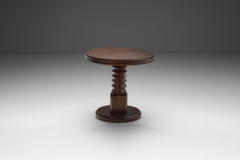 Sculptural Solid Wood Side Table with Column Base, Europe ca 1940s For ...