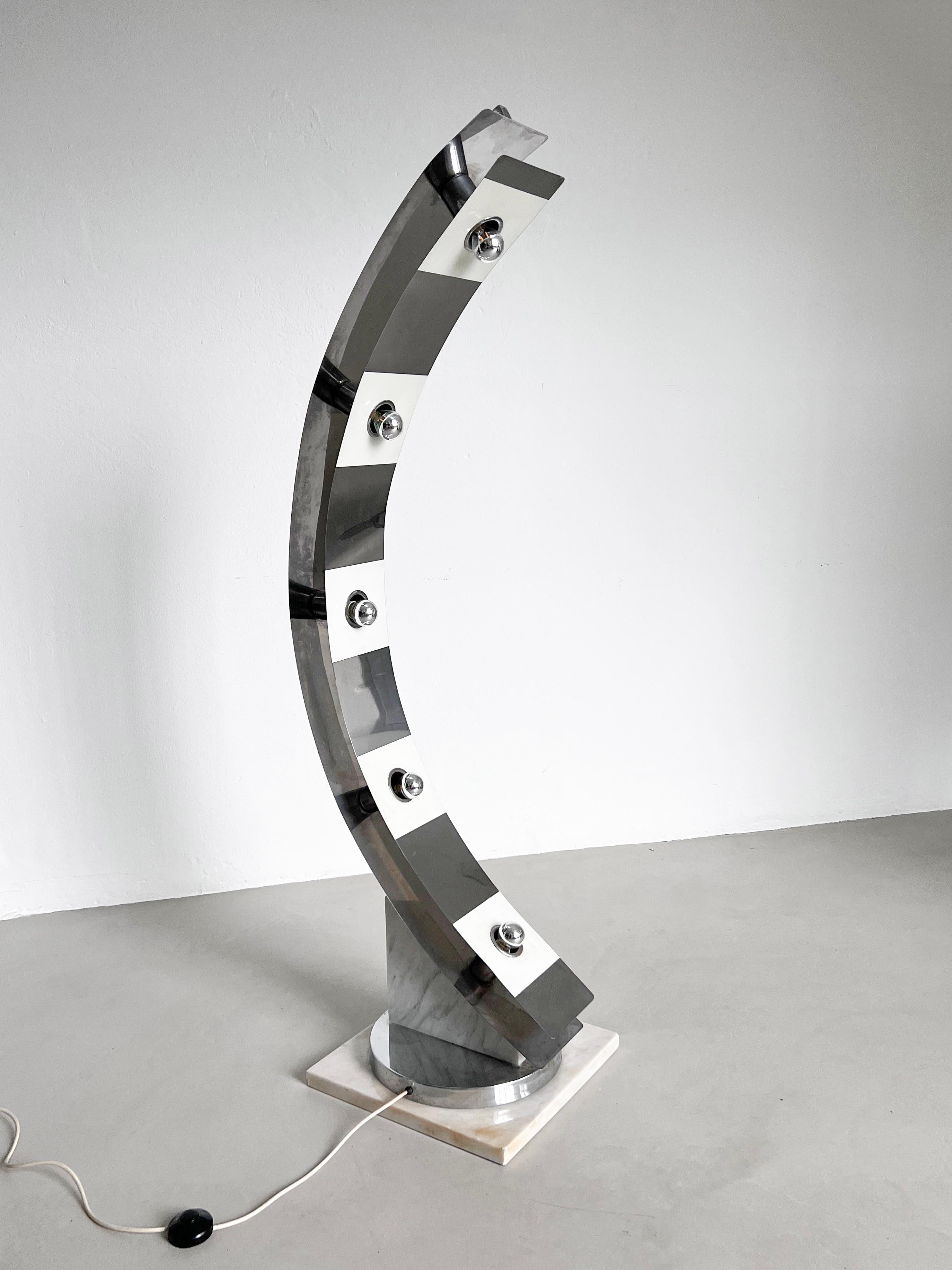 Sculptural space age floor lamp in marble and chrome metal, italian ...