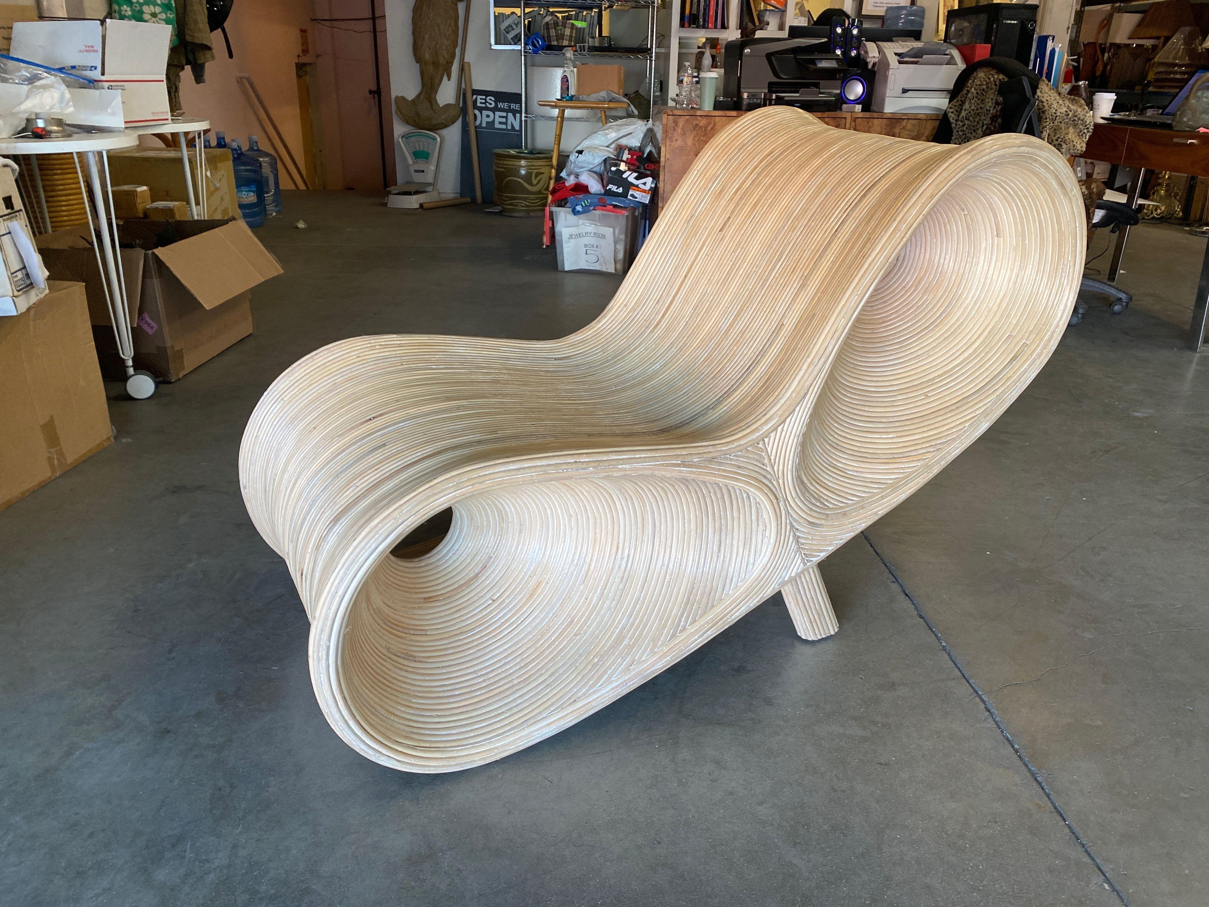 Sculptural Split Reed Rattan Lounge Chair with Ottoman at 1stDibs