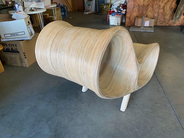 Sculptural Split Reed Rattan Lounge Chair with Ottoman at 1stDibs