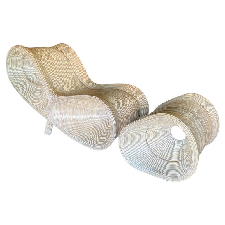 Sculptural Split Reed Rattan Lounge Chair with Ottoman at 1stDibs