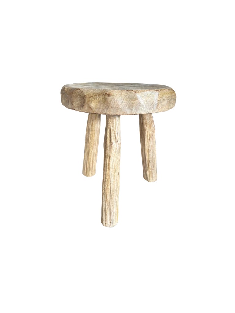 Sculptural Stool Solid Mango Wood, Hand-Hewn Detailing, Modern Organic ...