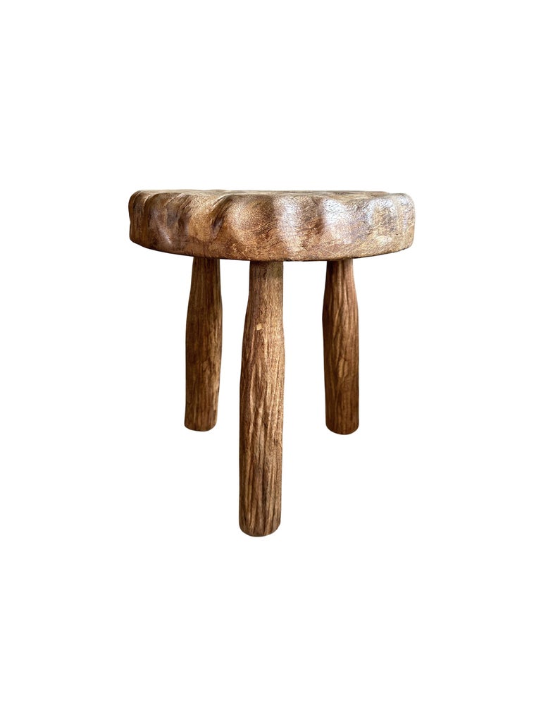Sculptural Stool Solid Mango Wood, Hand-Hewn Detailing, Modern Organic ...