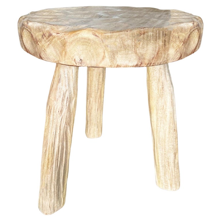 Sculptural Stool Solid Mango Wood, Hand-Hewn Detailing, Modern Organic ...
