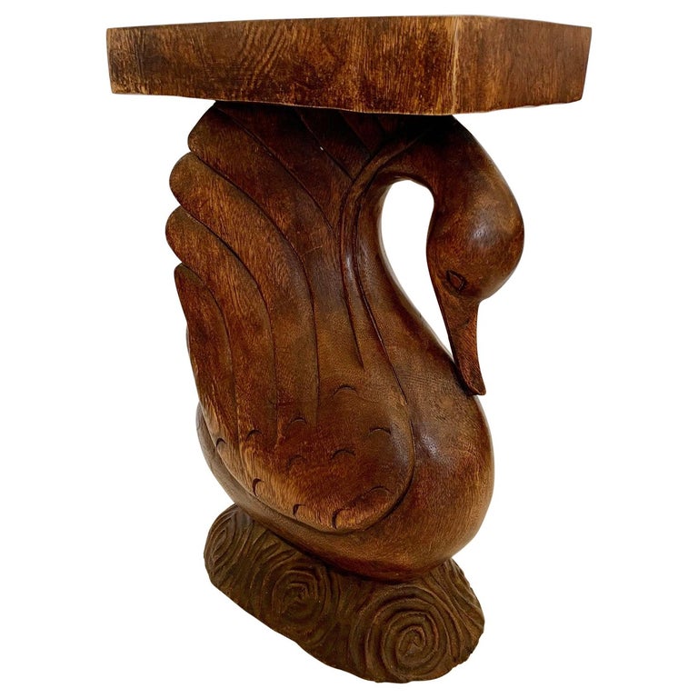 Sculptural Swan Motife Carved Wood End Table at 1stDibs