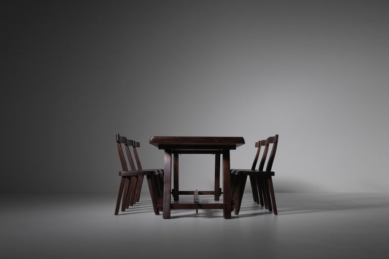 Sculptural Table and Benches in Stained Elm For Sale at 1stDibs
