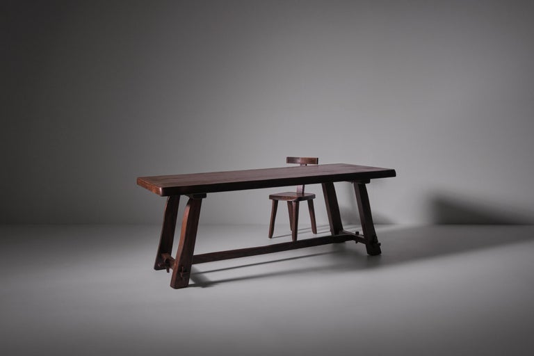 Sculptural Table and Benches in Stained Elm For Sale at 1stDibs