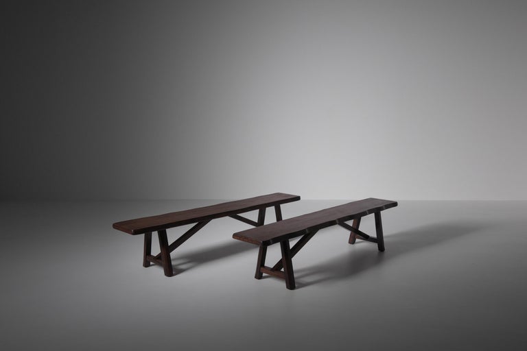 Sculptural Table and Benches in Stained Elm For Sale at 1stDibs