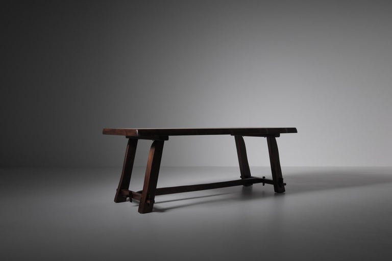 Sculptural Table and Benches in Stained Elm For Sale at 1stDibs