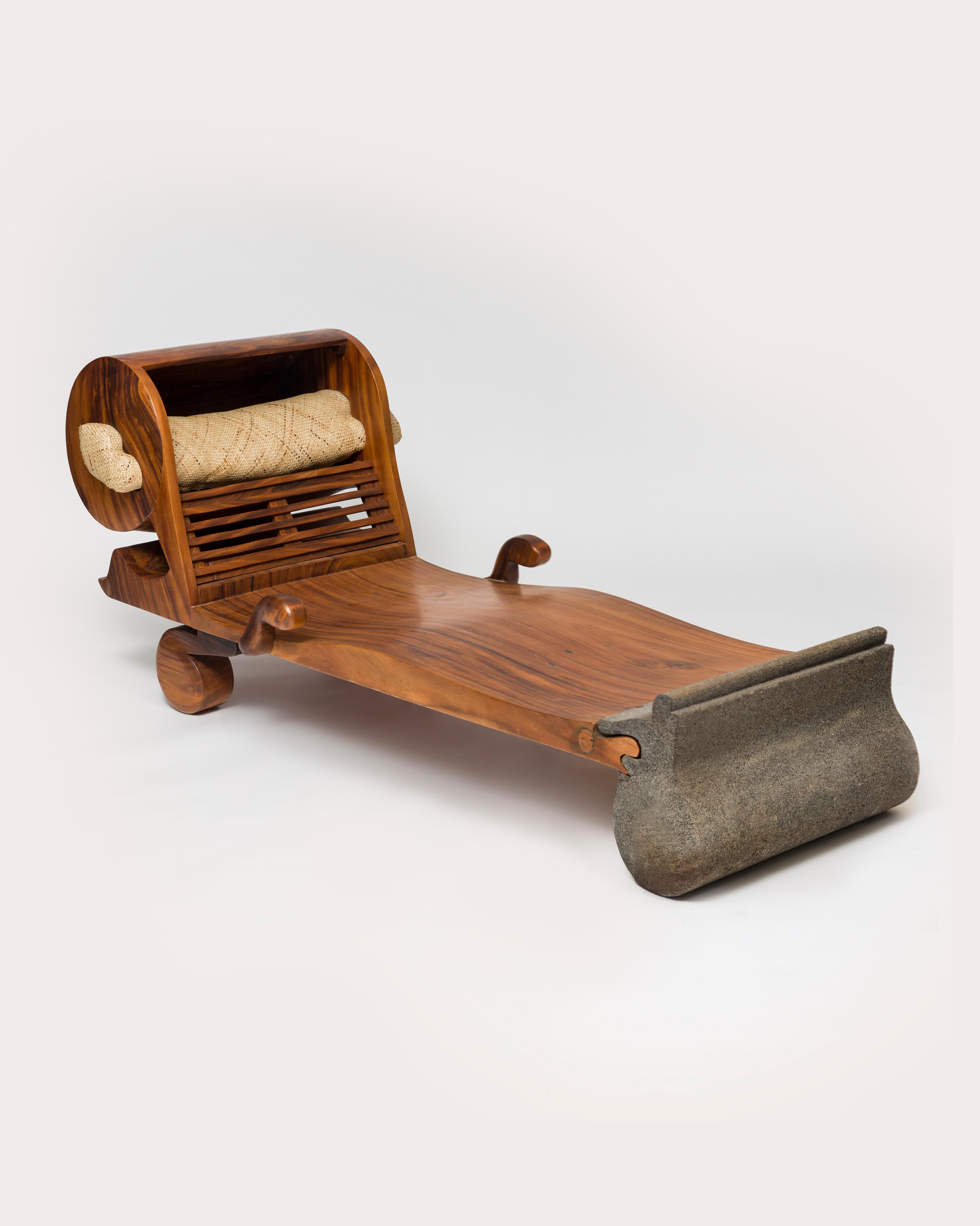 Sculptural Teak and Stone Chaise Longue / Daybed by Kim Mupangilaï For ...