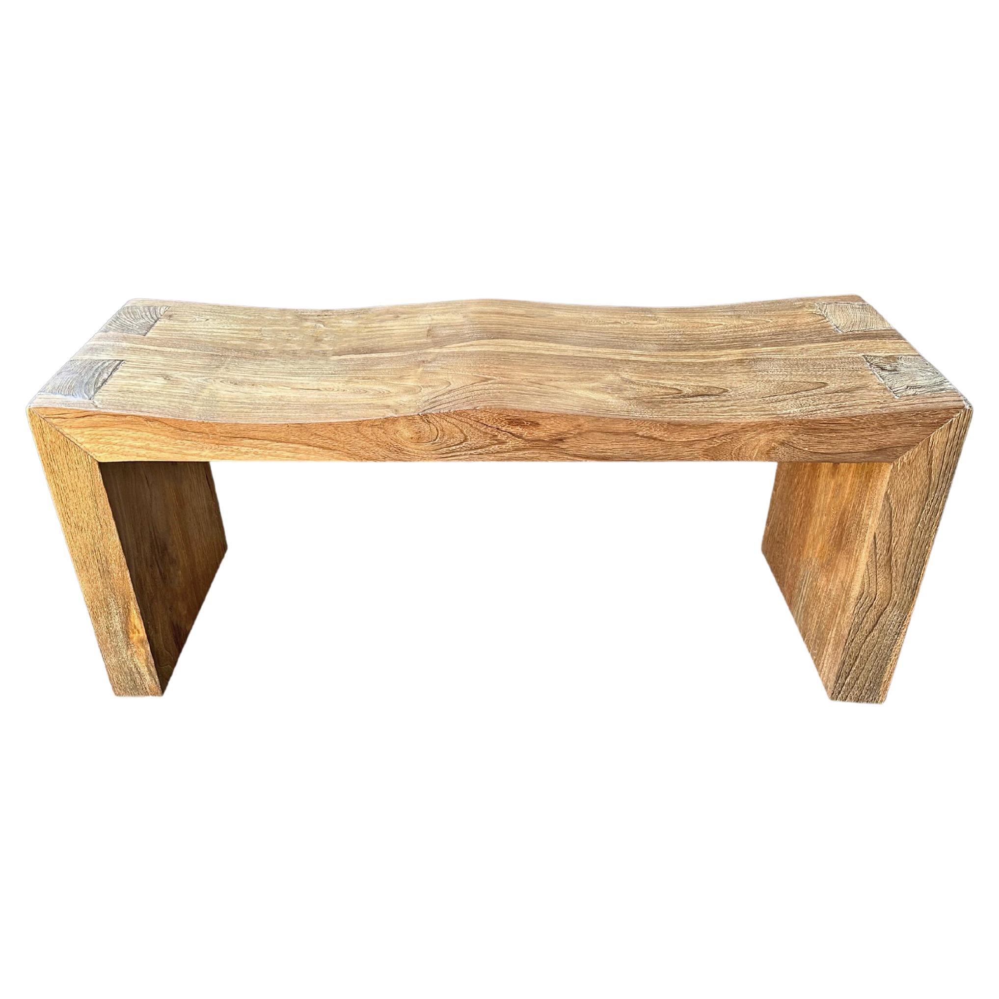 Sculptural Teak Wood Bench Modern Organic 4 Person For Sale at 1stDibs
