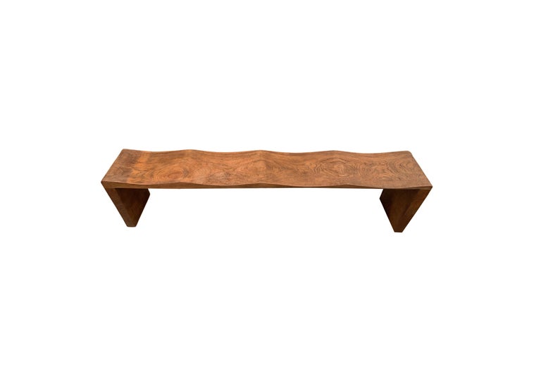 Sculptural Teak Wood Bench Modern Organic 4 Person For Sale at 1stDibs