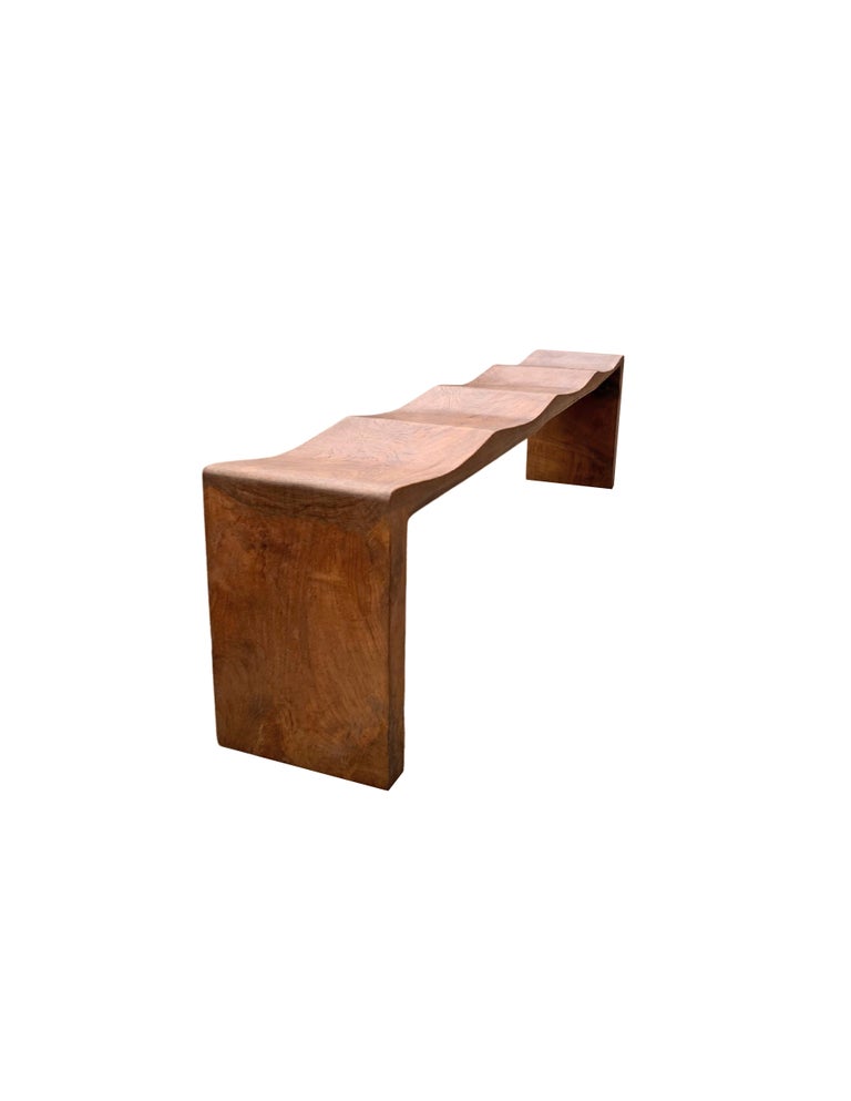 Sculptural Teak Wood Bench Modern Organic 4 Person For Sale at 1stDibs