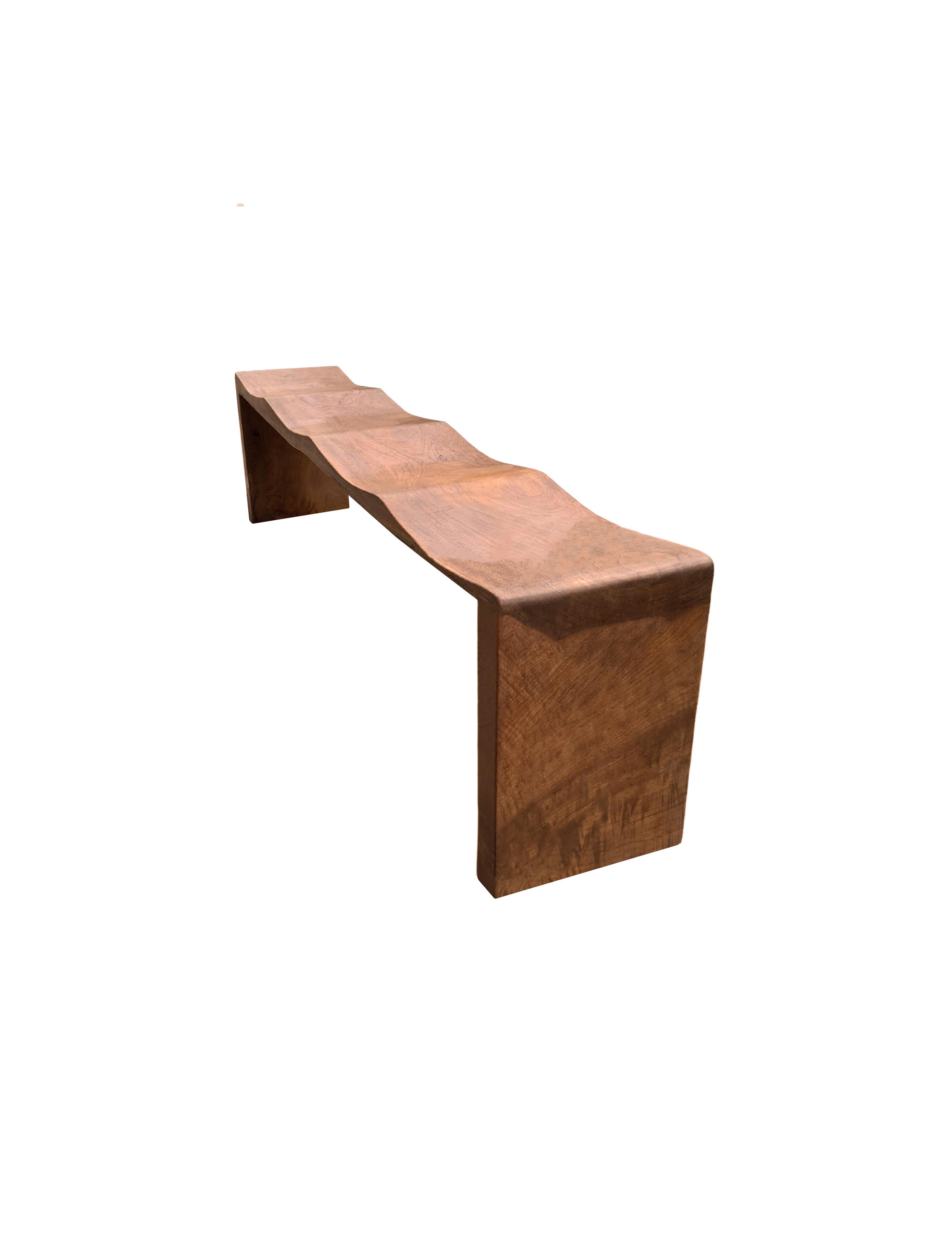 Sculptural Teak Wood Bench Modern Organic 4 Person For Sale at 1stDibs