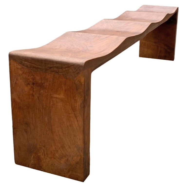 Sculptural Teak Wood Bench Modern Organic 4 Person For Sale at 1stDibs