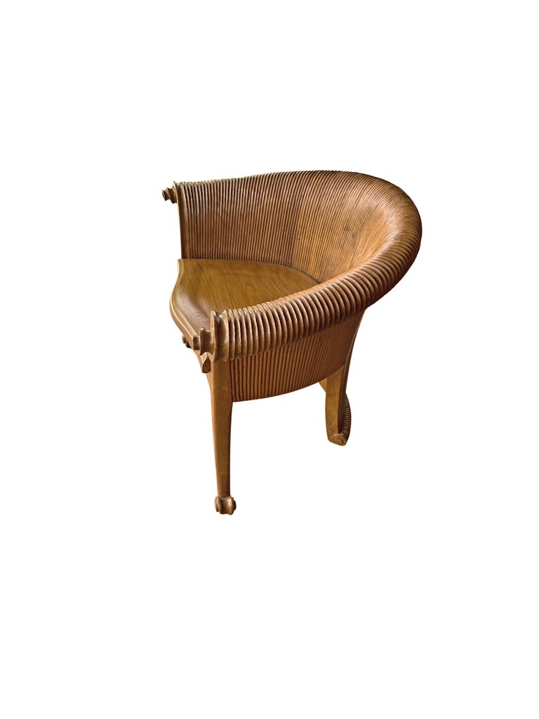 Sculptural Teak Wood Chair with Carved Detailing For Sale at 1stDibs