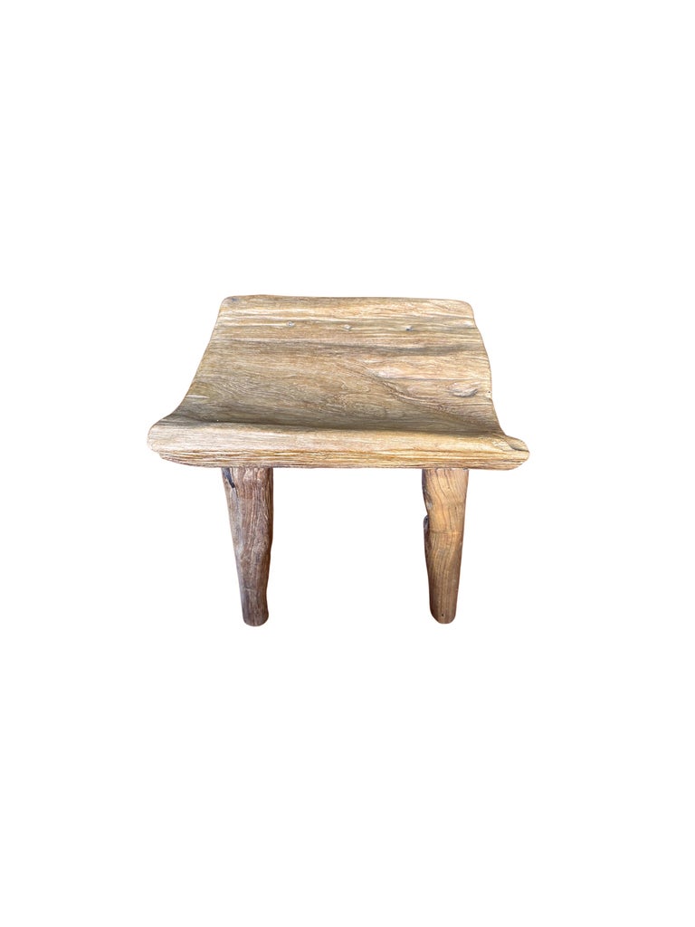 Sculptural Teak Wood Stool, Modern Organic For Sale at 1stDibs